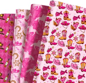 12 sheets western cowgirl gift wrapping paper,wild west cowgirl style wrapping paper for kids girl's birthday party diy gift packing,cowgirl birthday party favor,20 x 27 inch