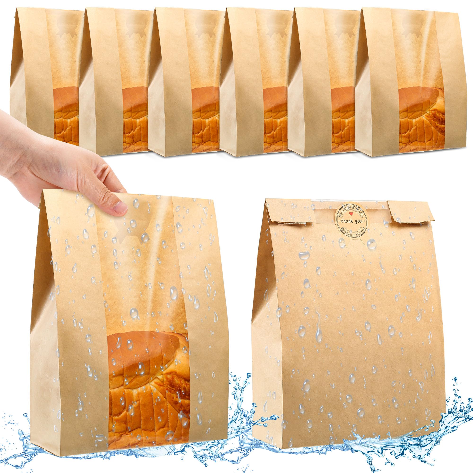 25 Pcs Bread Bags for Homemade Bread, Sourdough Paper Bread Bags With Window, 50% Thicker 13.7x8.2x3.7in A Large Bakery Bags Used for Storage Bread Cookies & Snacks, 30 Cute Sealing Stickers with Ties