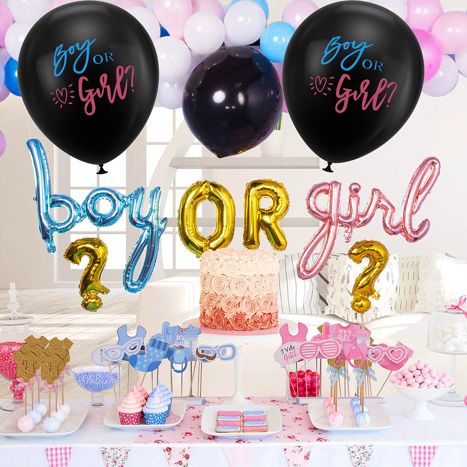 Thickened Gender Reveal Balloon, 2pcs Gender Reveal Confetti Balloons with Pink and Blue Confetti, 36 Inch Black Gender Reveal Balloons for Boy or Girl, Baby Shower Gender Reveal Party Decoration Kit