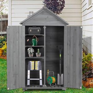 yhubhsis wooden storage shed, outdoor storage cabinet tool shed wooden garden shed waterproof tool storage cabinet with lockable door, wooden garden shed outdoor shed (grey)