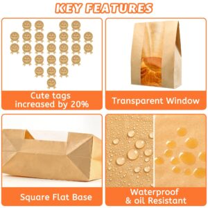 25 Pcs Bread Bags for Homemade Bread, Sourdough Paper Bread Bags With Window, 50% Thicker 13.7x8.2x3.7in A Large Bakery Bags Used for Storage Bread Cookies & Snacks, 30 Cute Sealing Stickers with Ties