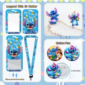 FETELAZ Stitch Stuff Merch Gifts Set, Include Drawstring Bag Backpack Coin Wallet Stickers Lanyard Necklace Bracelet Keychain Phone Holder Button Pins for Girls Teens Adults