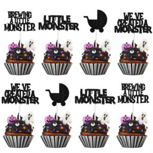 kreat4joy halloween baby shower decorations cupcake toppers, 36pcs monster baby shower decorations cupcake toppers for a baby is brewing baby shower halloween decorations