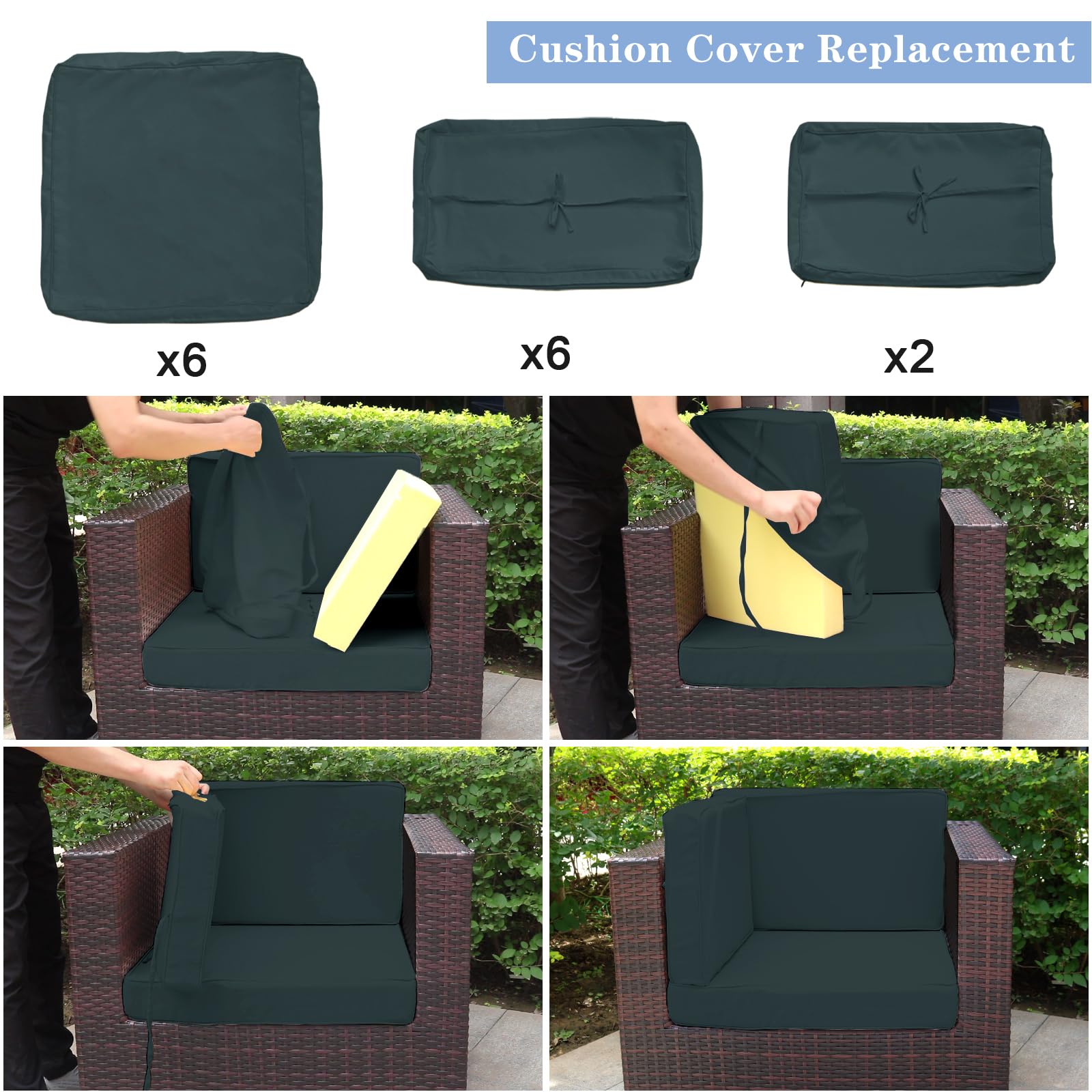 Qaworci Outdoor Cushion Slipcovers, Waterproof Patio Cushion Covers Replacement, Washable Patio Cushion Covers, Cushion Covers for Patio Furniture with Zipper (Gray, 23.6 * 23.6 * 3.5 inches-14)