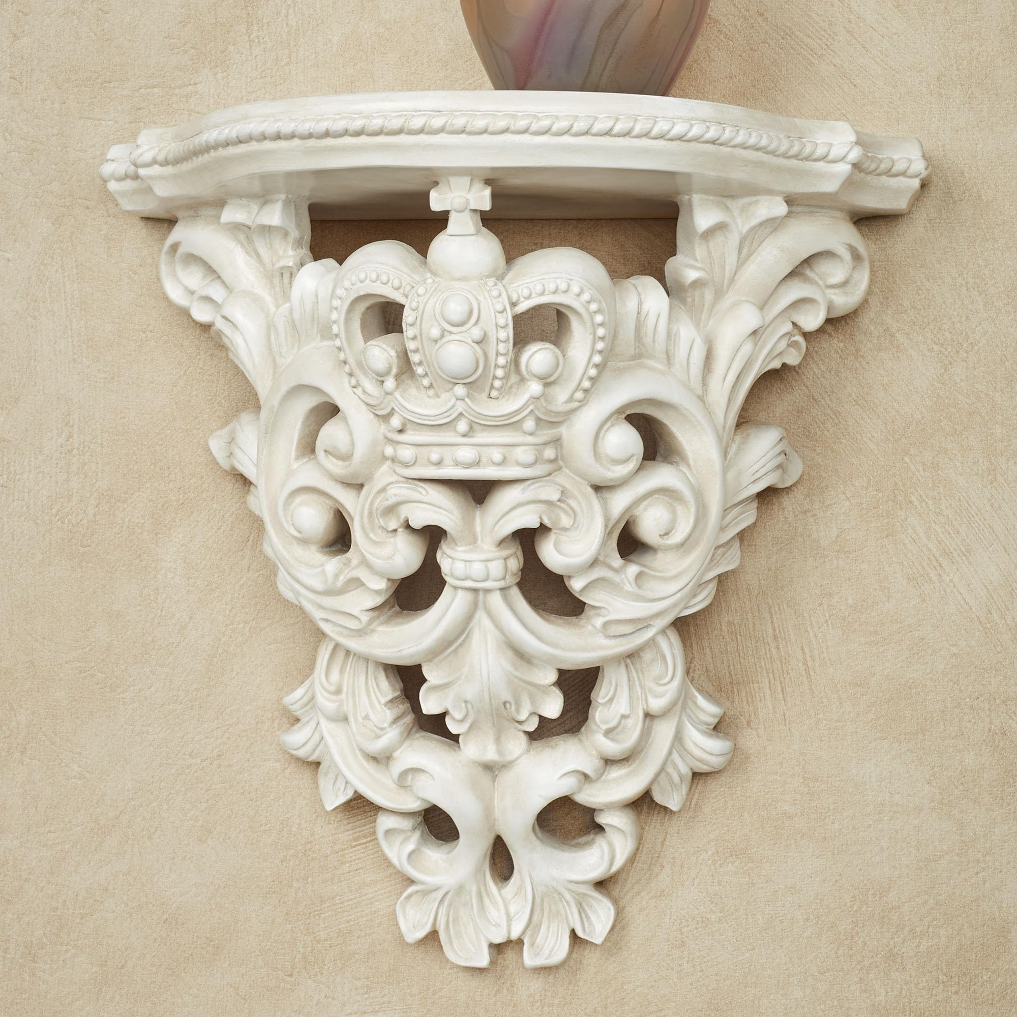 Touch of Class Crown Imperial French Scroll Wall Shelf | Antique White | Victorian Style Floating Vintage Shelves for Bedroom, Living Room, Hallway, Office, Hotel