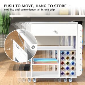 Oransail Rolling Craft Storage, Compatible with Cricut Machines, Craft Cart with Vinyl Roll Holders, Craft Table with Storage, Craft Cabinet Workstation Tool Holder for Craft Room