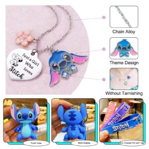 FETELAZ Stitch Stuff Merch Gifts Set, Include Drawstring Bag Backpack Coin Wallet Stickers Lanyard Necklace Bracelet Keychain Phone Holder Button Pins for Girls Teens Adults