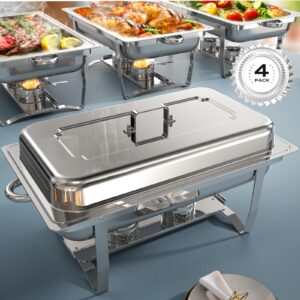 chafing dishes for buffet 4 pack, [ultrasonic mirror polishing] chafing dish buffet set 9qt, [rolled edge finger protection] buffet servers and warmers for any party, wedding, birthday and hotel