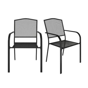 metal patio chairs set of 2 black patio dining chairs mesh steel stackable bistro chairs iron outdoor metal chairs for all weather, fit for backyard, garden, porch