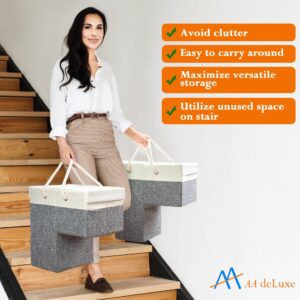 AA deLuxe Stair Basket Foldable Storage Organizer with Toplid for Carpeted Stairs & Wooden Staircases. Versatile Sturdy Bag for Climbing, Laundry, Shoe & Decor