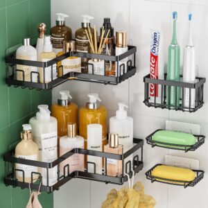 maxiffe 5 pack shower caddy, bathroom organizers and storage, adhesive bathroom shower organizer counter, corner shower caddy for home bathroom decor, no drilling large shower shelves storage, black