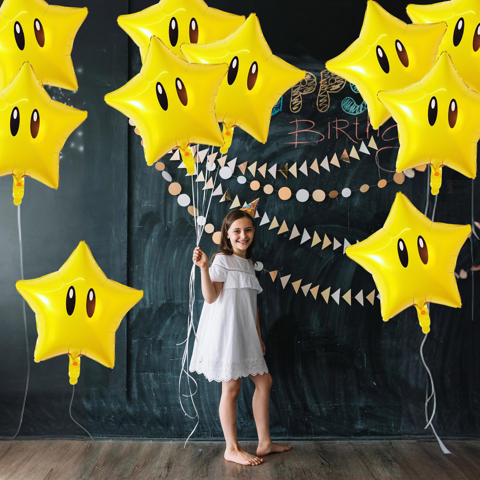 12 PCS Foil Star Balloons, 18" Gold Star Foil Balloons Mylar Helium Balloons, Video Game Star Balloons Foil Balloons Party Decorations for Birthday Wedding Gender Reveal