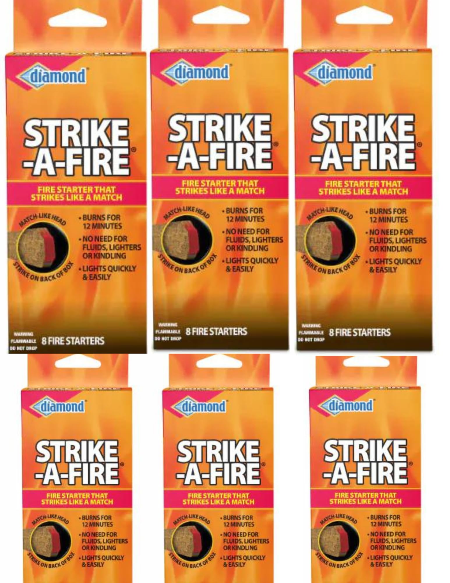 Generic Diamond Strike a Fire Starter 8 Count 6 Packs 48 Total, Brown