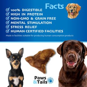 PAWS&TAILS Premium All-Natural Pig Ears for Dogs - Joint Health Support, Thick-Cut - High-Protein, Low-Fat Treats for Dental Hygiene - No Additives or Preservatives. (12, Natural Whole Pig Ears)