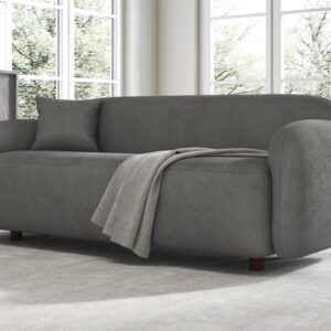 PaPaJet 3 Seater Sofa, Modern Couch with Soft Boucle Upholstered, Comfy Cloud Sofa Couch for Living Room Home Office Sherpa Grey Curved Couch