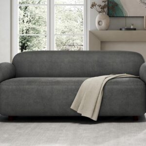 PaPaJet 3 Seater Sofa, Modern Couch with Soft Boucle Upholstered, Comfy Cloud Sofa Couch for Living Room Home Office Sherpa Grey Curved Couch