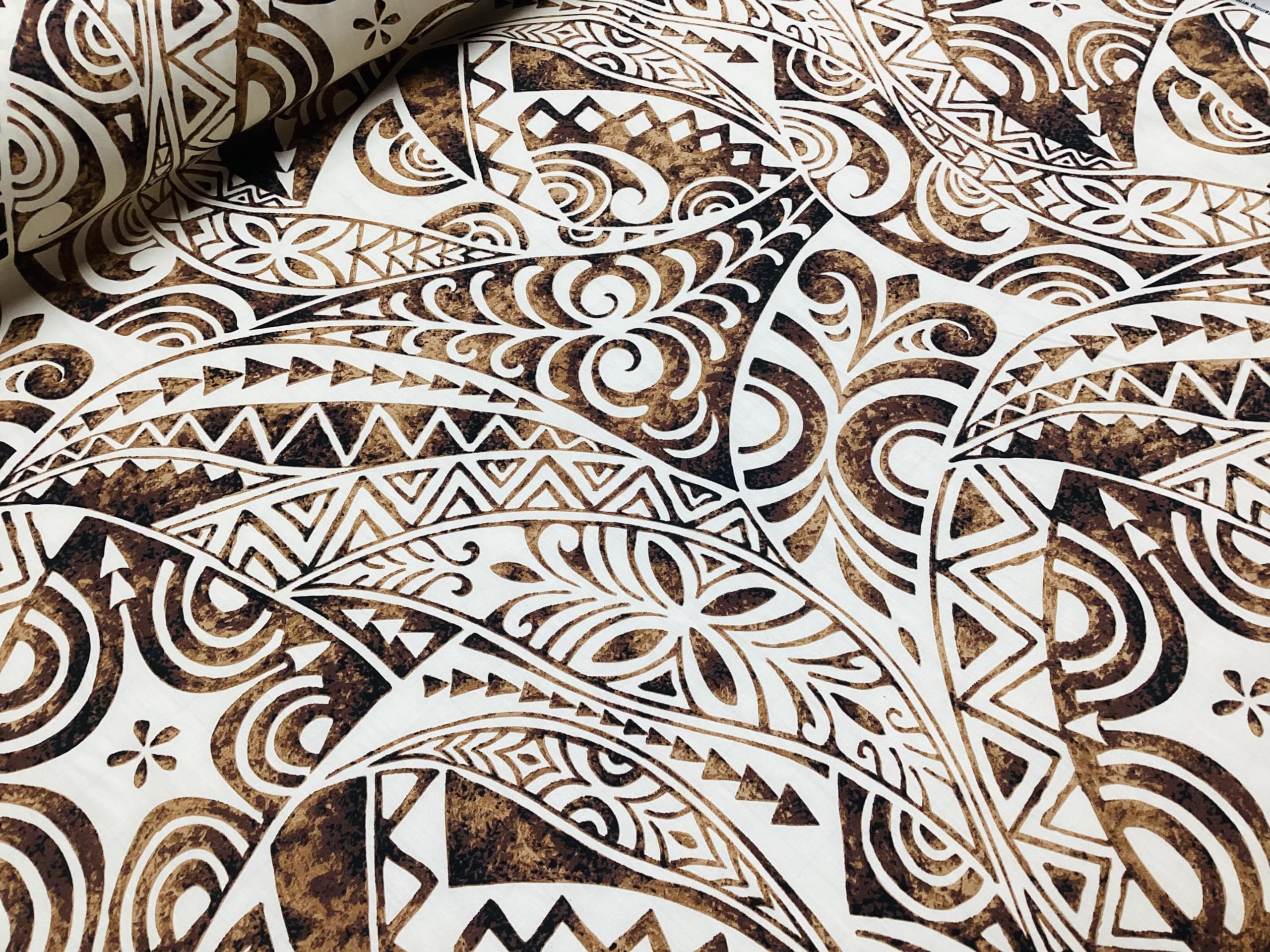 Originals by HITOMI Brown Swirly Tribal 100% Cotton Hawaiian Print Fabric Sold by The Yard, Red