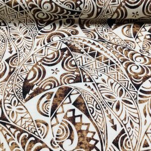 Originals by HITOMI Brown Swirly Tribal 100% Cotton Hawaiian Print Fabric Sold by The Yard, Red