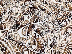 originals by hitomi brown swirly tribal 100% cotton hawaiian print fabric sold by the yard, red