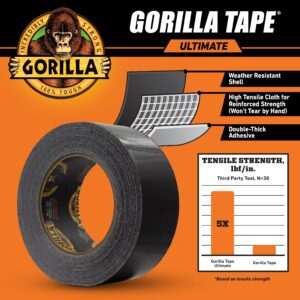 Gorilla Ultimate Tape, High Tensile Cloth with Double-Thick Adhesive for Hauling, Strapping, Patching, Bundling, Lifting, 1.88" x 20yd, Black (Pack of 1)