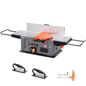 vevor spiral benchtop jointer, 8-inch, 2hp 10000 rpm bench top wood jointer, 18-blade spiral cutterhead with extendable arm up to 6.5'' and 8x42.3'' worktable 0-1/8'' adjustable depth, for woodworking