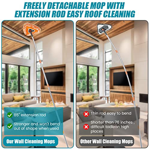 SHASUXTING 85 in Wall Cleaner Mop with Handle Adjustable Ceiling Cleaning Mop with 6 Replaceable Mop Cloth 360° Rotating Ceiling Dust Cleaner Reusable Baseboard Cleaning Tool Dry and Wet Use for Windo