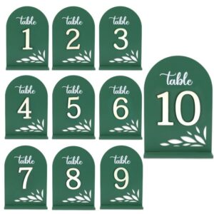 10 pcs wedding table number wooden arch wedding reception number centerpiece set 5" x 7" tables number sign with wooden base rustic country wedding olive green wedding party decor