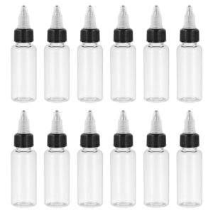 patikil 1oz(30ml) plastic dispensing bottle, 12pcs squeeze empty bottles with black twist cap for liquids, inks, oils, sauces, arts and crafts, transparent