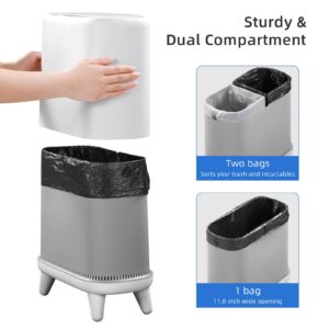 MOPALL Bathroom Trash Can, 3 Gallon Trash Can with Lid, Slim Bathroom Garbage Can with Press Top Lid, Modern White Trash Bin with Legs, Plastic Waste Basket for Bathroom, Bedroom, Home Office