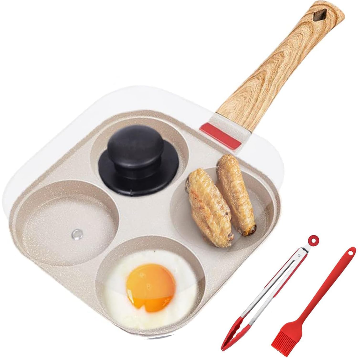 EHERDM 4-Cup Omelette Pan with Lid Nonstick Egg Frying Pan Aluminium Egg Poacher Pan Mini Pancake Pan Fried Egg Pan Healthy Breakfast Pan Egg Skillet Egg Cooker Pan for Induction & Gas Stove White