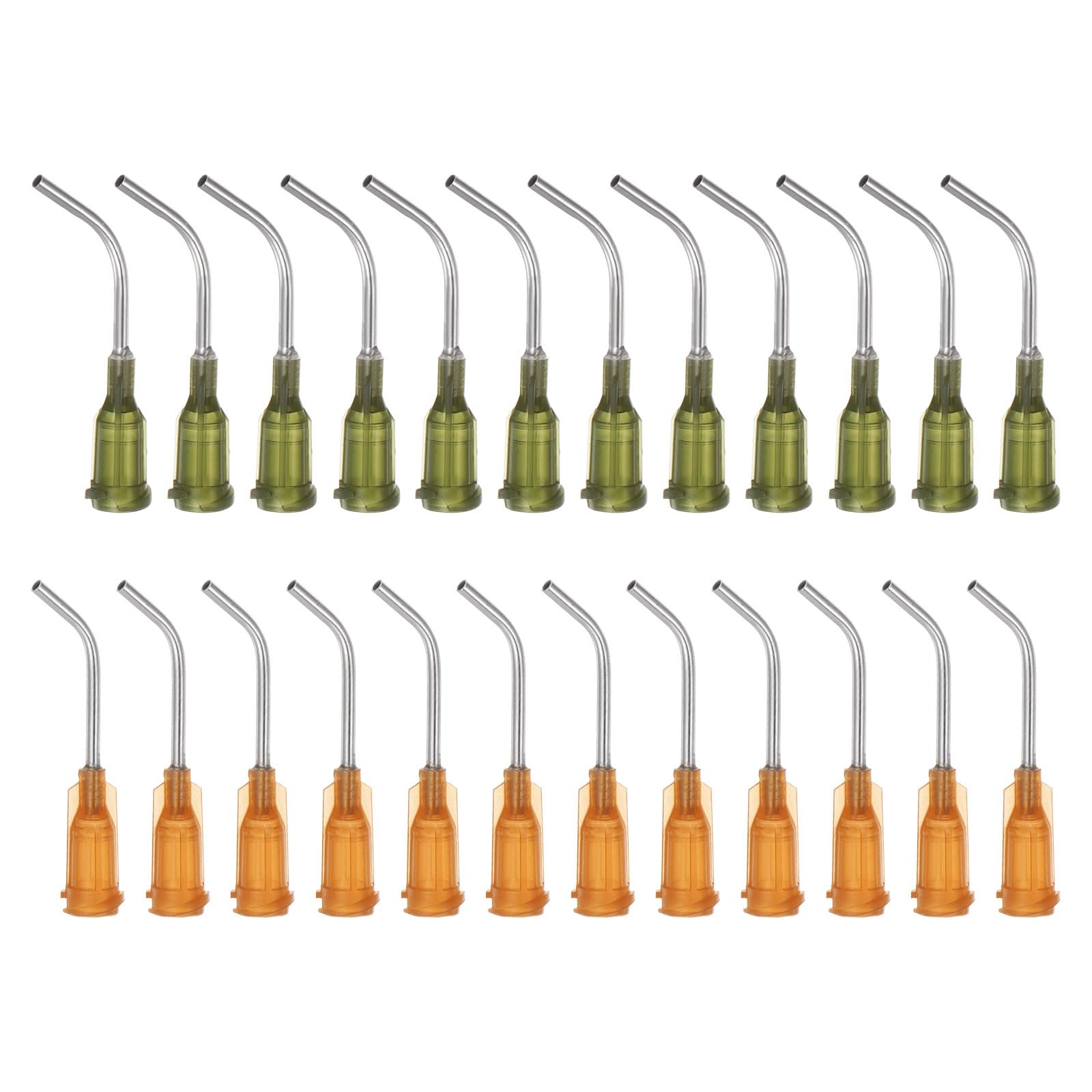 HARFINGTON 24pcs Blunt Tip Dispensing Needles 14G 15G 45 Degrees Bent Dispensing Tips 1" End Angled Dispenser Needle with Luer Elbow Blunt Needle for Oil or Glue Applicator, Olive, Amber