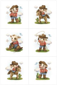 unique cowboy fabric panel set (6 panels, 12x12in each), quilting panels, baby quilt panels, cotton baby panels, blanket panel, cotton fabric panels for quilting