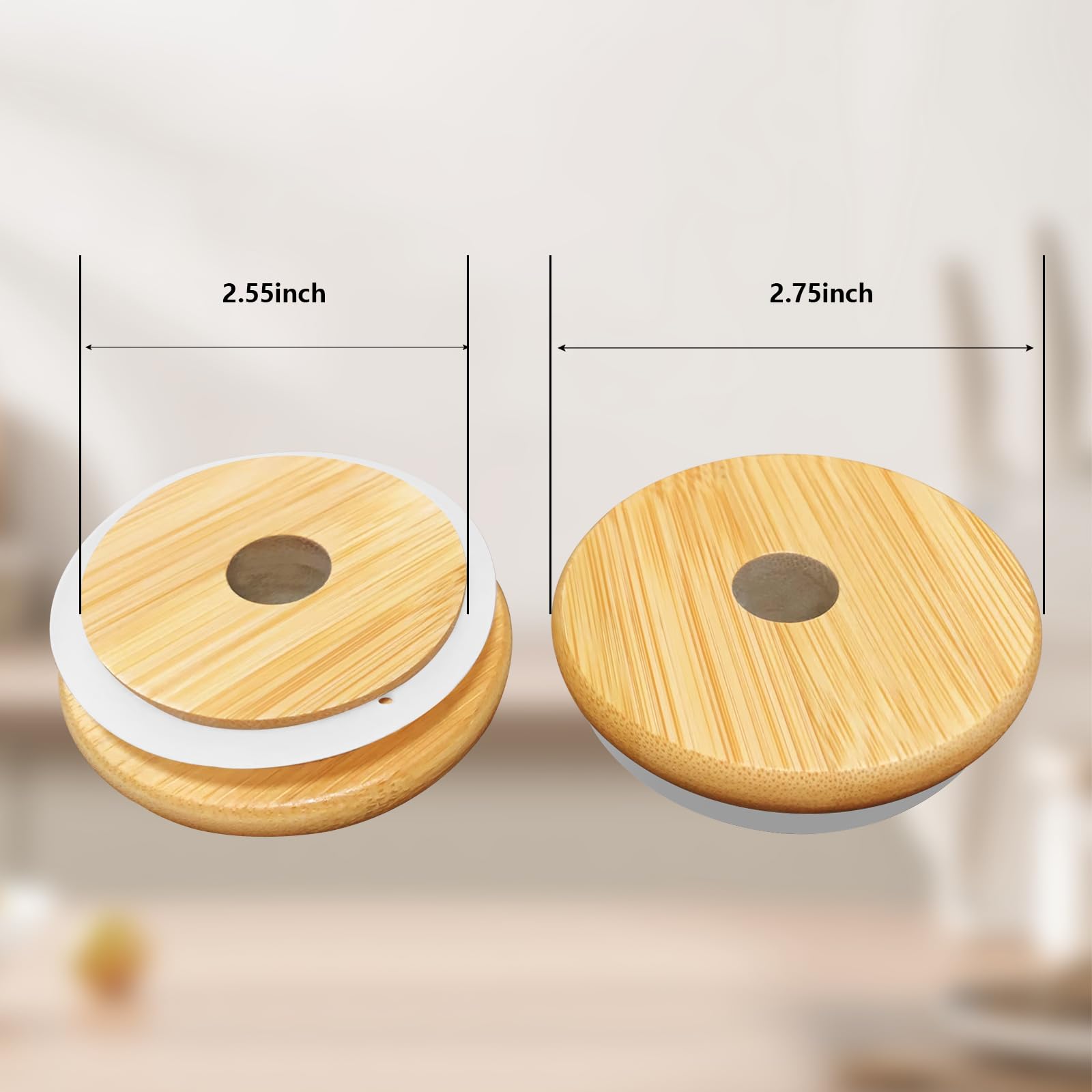 Mason Jar Lids with Straw Hole, 2.76inch/70mm Bamboo Mason Jar Lids for Regular Mouth Drinking Jars, Reusable Wooden Lids, Bamboo Lids Perfect for Glass Cups and Beer Glasses (3 Pack)