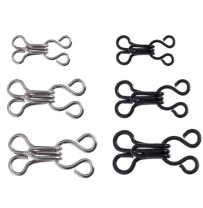 haalii 60 set sewing hooks and eyes closure for bra clothing trousers skirt diy craft, trousers skirt sewing diy craft, 3 sizes, black and silver