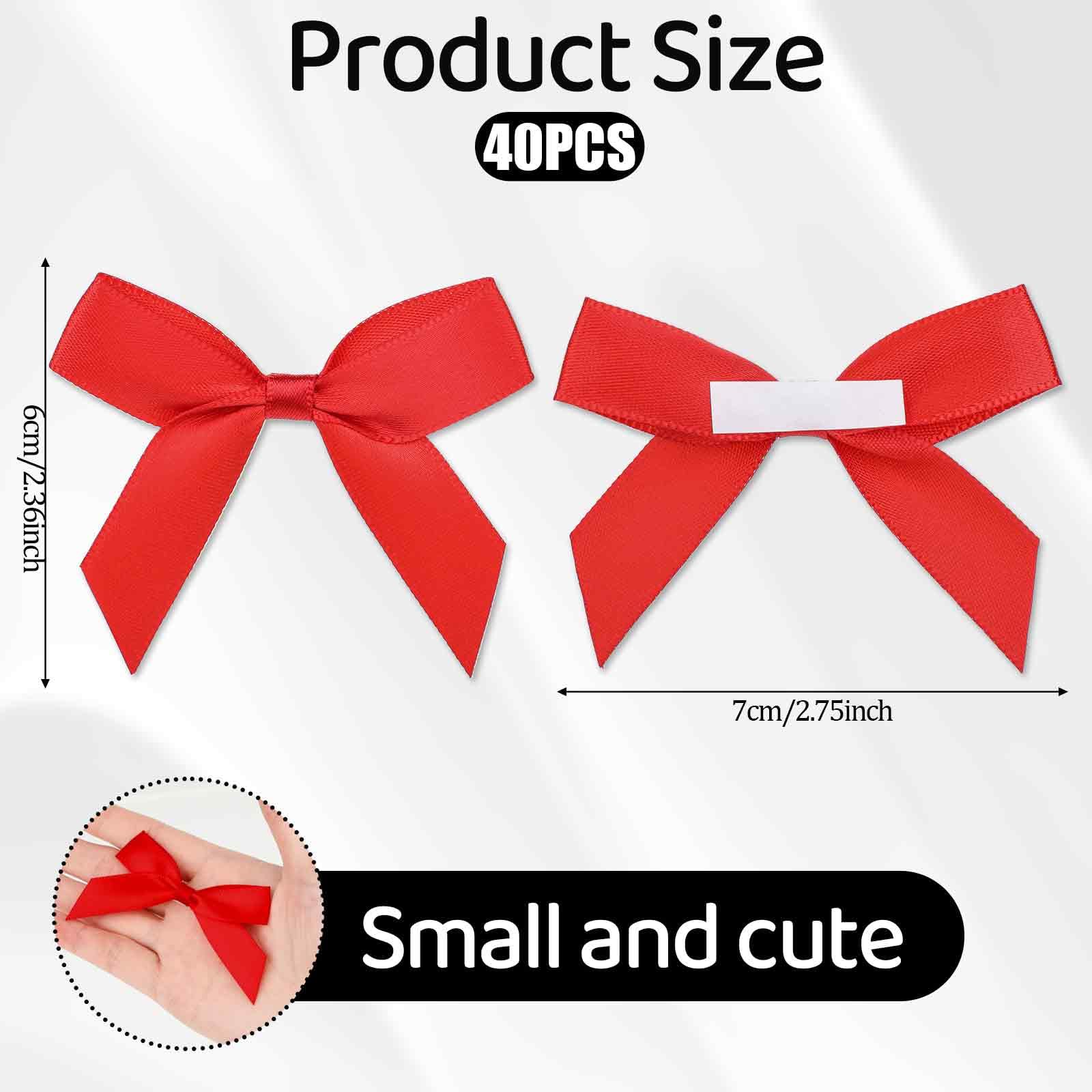 40 PCS Red Satin Ribbon Bows Self Adhesive Bows for Luxury Gift Wrapping Small Tied Ribbon Adhesive Bow for DIY Satin Ribbon Bows for Brithday Christmas Party Gift Wrap Bows for Bags