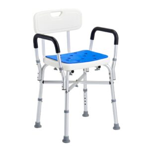 Shower Chair Seat, 400 lbs Capacity, Shower Stool with Crossing Bar, Padded Armrests and Back, Shower Chair for Inside Shower Bathtub, Adjustable Height Bench Bath Chair for Elderly Disabled