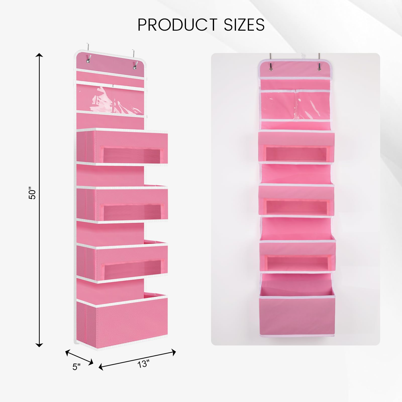 HAKACC Door Hanging Organizer Nursery Closet Cabinet Baby Storage，Upgrade Hanging Storage with Clear Window with 4 Large Pockets and 2 Small PVC Pockets for Cosmetics,Toys and Sundries,Pink