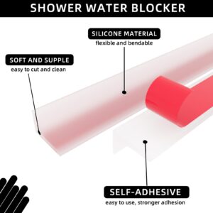 Shower Threshold Water Dam, Silicone Shower Water Guard, Self Adhesive Shower Water Blocker, Collapsible Shower Dam Water Stopper, for Bathroom Bathtub and Kitchen Countertop (Transparent,98In)