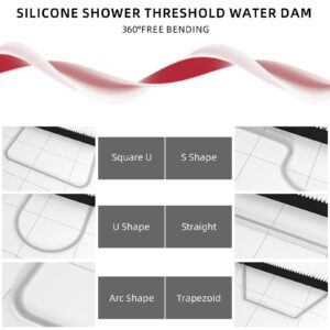 Shower Threshold Water Dam, Silicone Shower Water Guard, Self Adhesive Shower Water Blocker, Collapsible Shower Dam Water Stopper, for Bathroom Bathtub and Kitchen Countertop (Transparent,98In)