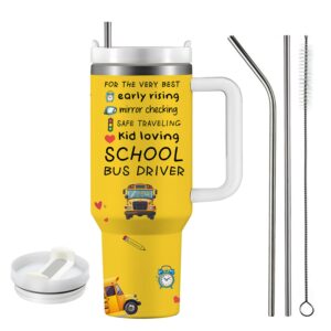 School Bus Driver Gifts - 40 Oz School Bus Driver Tumbler with Handle, School Bus Cups, Bus Driver Back to School Thank You Appreciation Gifts, School Bus Driver Christmas Birthday Retirement Gifts