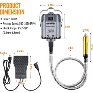 lesolar 1000W Flex Shaft Rotary Tool Kit, 30000RPM Electric Flex Shaft Hanging Grinder Carver Support Forward & Reverse Rotation, High Speed Hanging Grinding Machine with Variable Speed Foot Switch