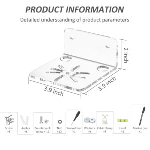 Sezanrpt Clear Acrylic Wall Shelf 4 Pack for Surveillance Cameras, Smart Security Cameras, Small Floating Shelf for Plants, Speaker, Dog Camera, 4'', with Cable Clips