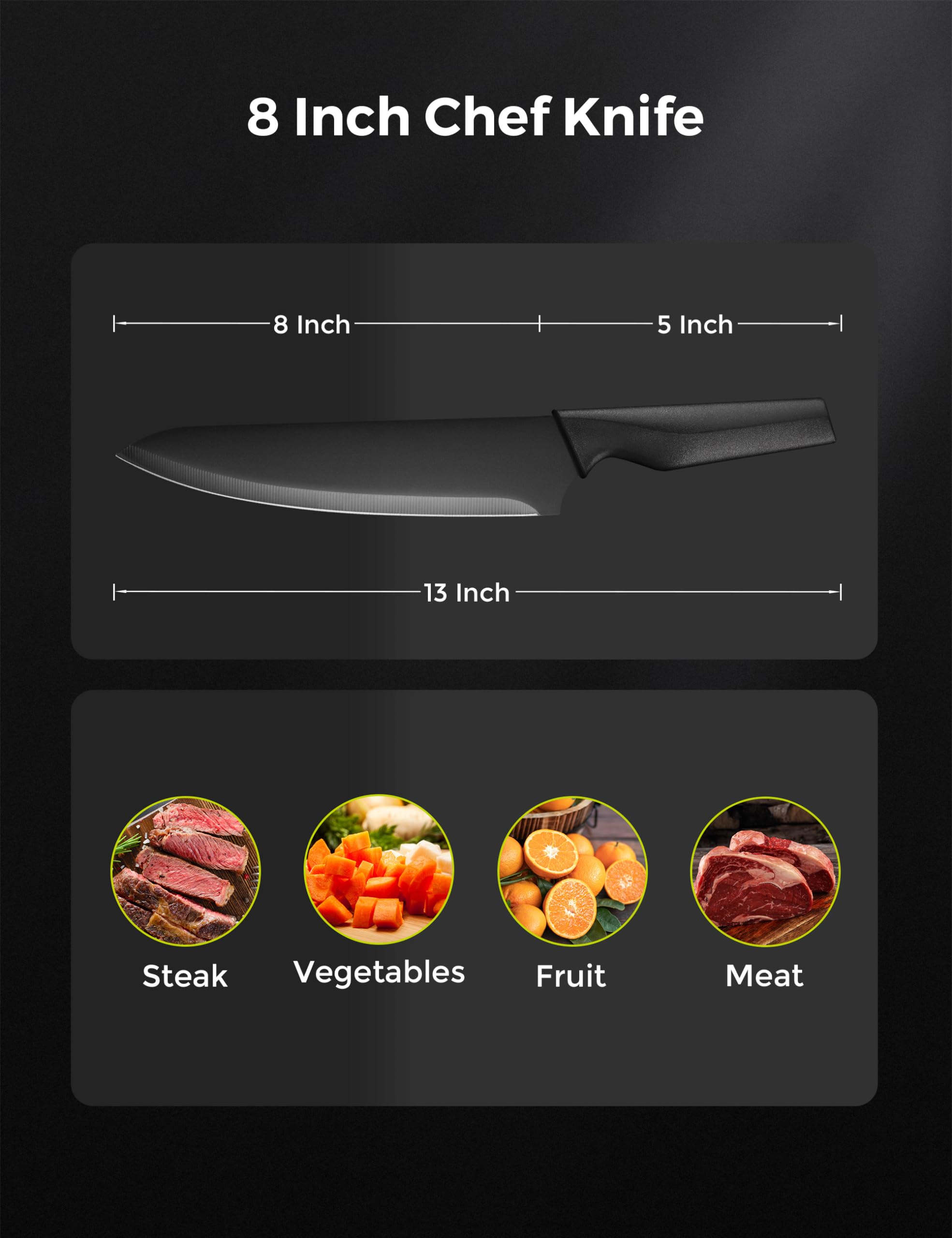 syvio Kitchen Utility Knife, 8 Inch Pro Kitchen Knife, High Carbon Stainless Steel Chef's Knives with Ergonomic Handle, Black