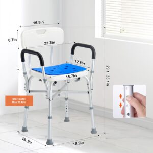 Shower Chair Seat, 400 lbs Capacity, Shower Stool with Crossing Bar, Padded Armrests and Back, Shower Chair for Inside Shower Bathtub, Adjustable Height Bench Bath Chair for Elderly Disabled