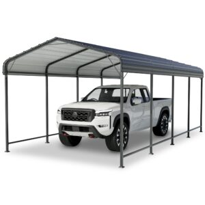 sunbury carport 10 x 20 ft heavy duty metal carport canopy with galvanized steel roof, outdoor garage car shelter shade for car, truck and boats, grey