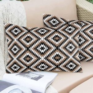 Brown Black Outdoor Pillow Cover 12x20 Inch Cushion Sham Case, Waterproof Decorative Lumbar Throw Pillowcase for Outside Garden Patio Porch Couch Chair Tent Moroccan Southwestern Aztec Abstract Boho