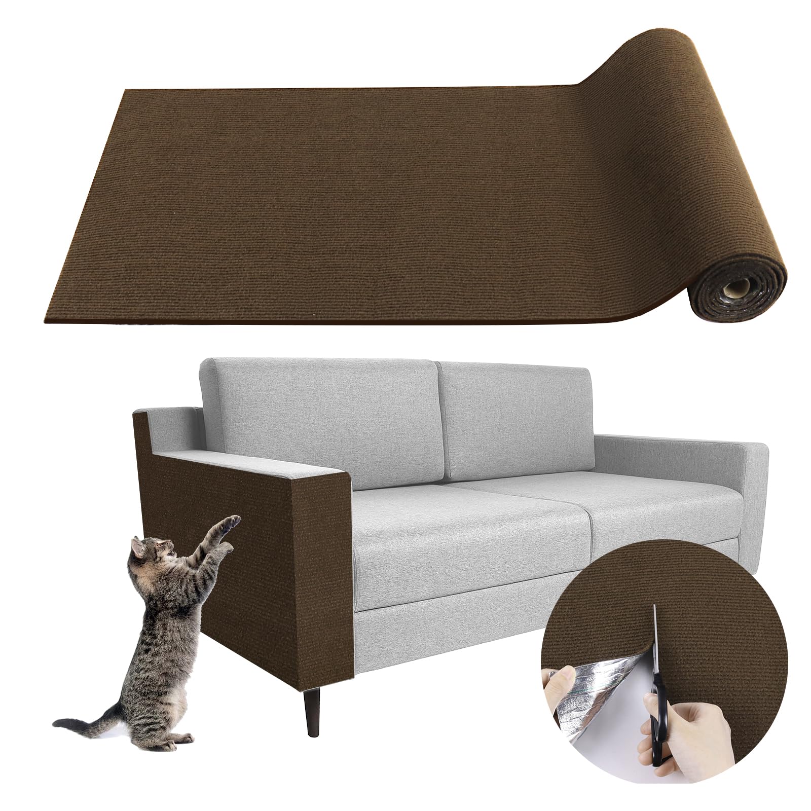 Climbing Cat Scratcher Mat Trimmable Cat Scratching Post Carpet 78.7’’x15.8’’ Self Adhesive Carpet Mat Pad Replacement for Cat Tree Shelves Post Couch Wall Furniture Steps DIY Protector (Brown)