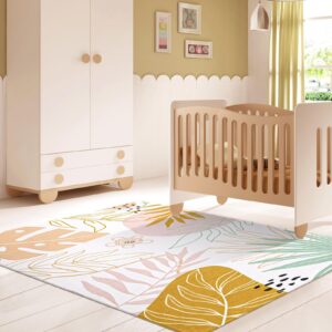 Yamaziot Washable Area Rug 5x7 Non-Slip Pink Boho Rug for Bedroom Cute Soft Throw Kids Nursery Rug, Low Pile Abstract Plant Print Soft Floor Carpet for Bedroom Nursery Classroom Living Room