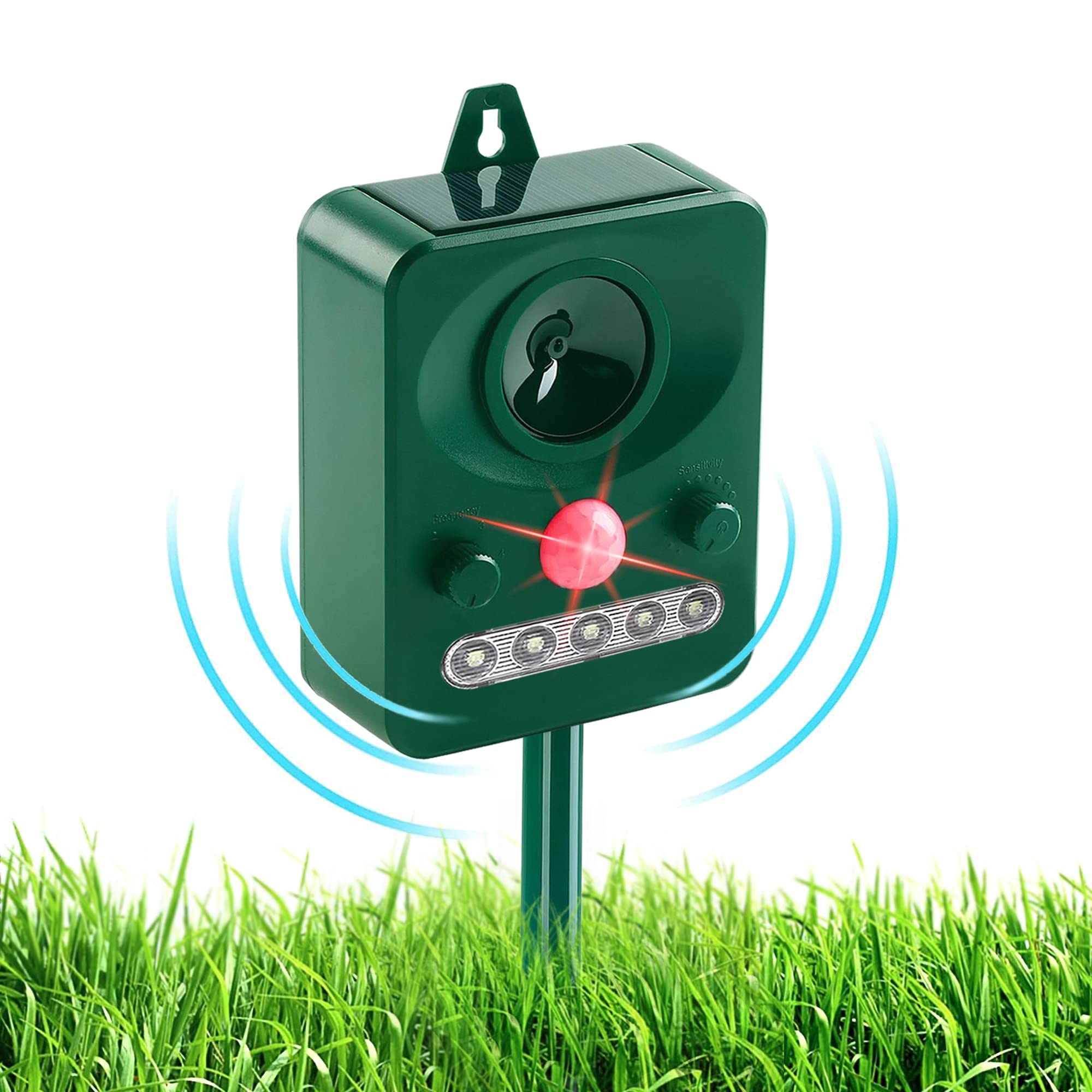 Solar Animal Repeller, Ultrasonic Animal Deterrent Rodent Repeller for Cat, Dog, Squirrel, Deer, Fox, Outdoor Animal Repellent with Motion Sensor and Led Light Alarm, Protect Yards, Lawn Gardens