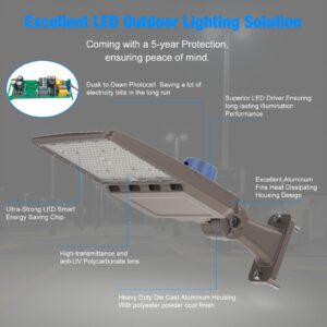 LED Parking Lot Light, 300W, 42,000LM 5000K Shoebox Light with Dusk to Dawn Photocell,Adjustable Arm Mount, IP66 Waterproof, Commercial LED Area Security Light for Parking Lot,Roadway,2PACK